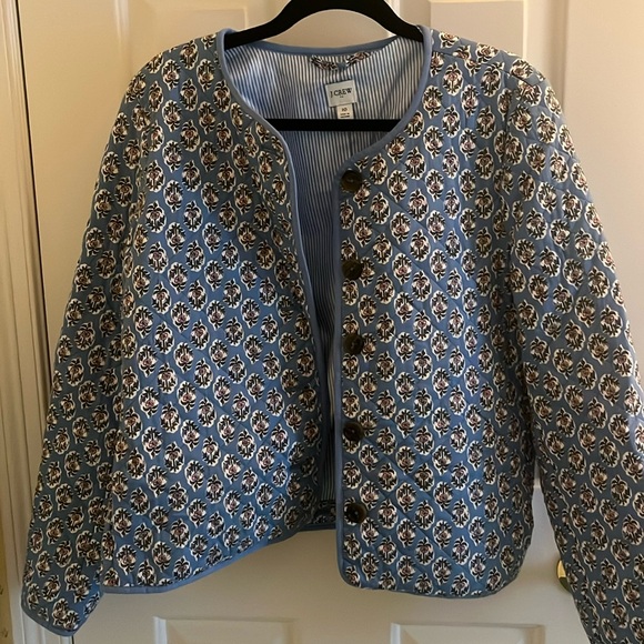 J. Crew | Jackets & Coats | J Crew Block Print Quilted Blue Floral ...